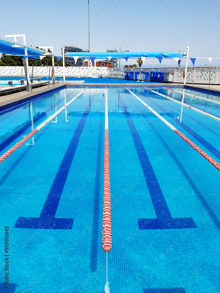 Swimming lane detail background in competition pool with floating lane ...