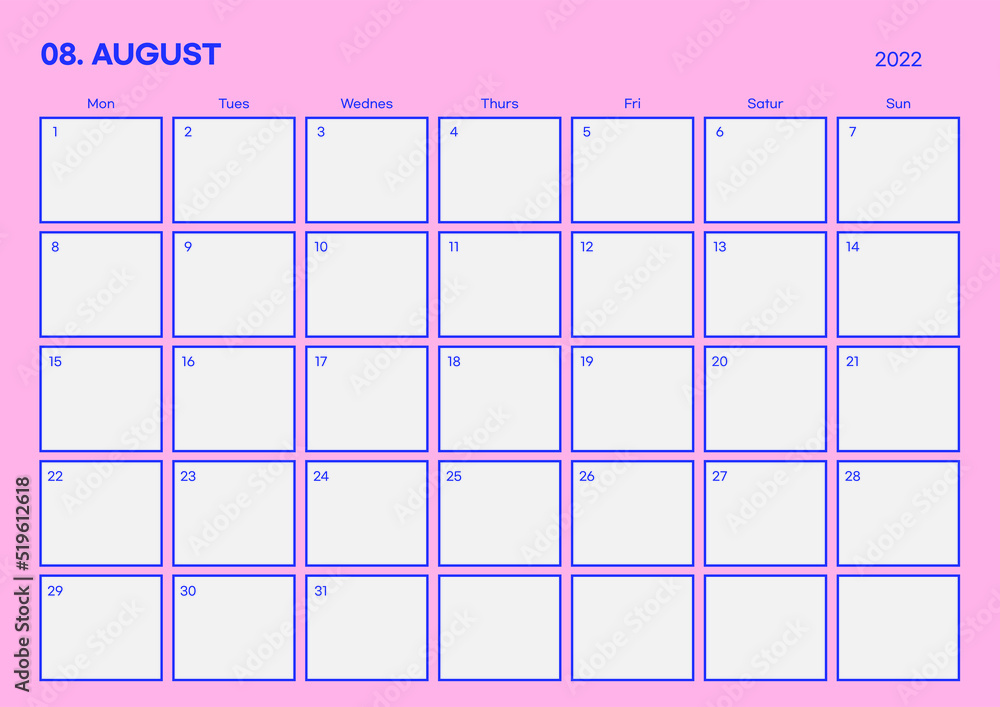 August 2022 simple design digital and printable calendar template ...