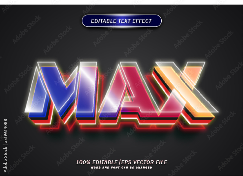 Luxury colorful 3d max text effect. Neon font style effect. Mockup text ...
