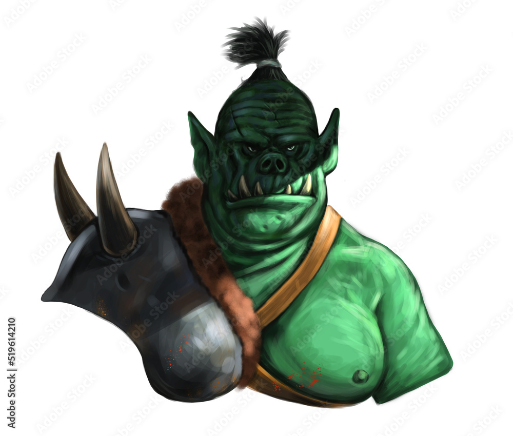 Orc portrait. Fantasy digital drawing. Monster creature illustration ...