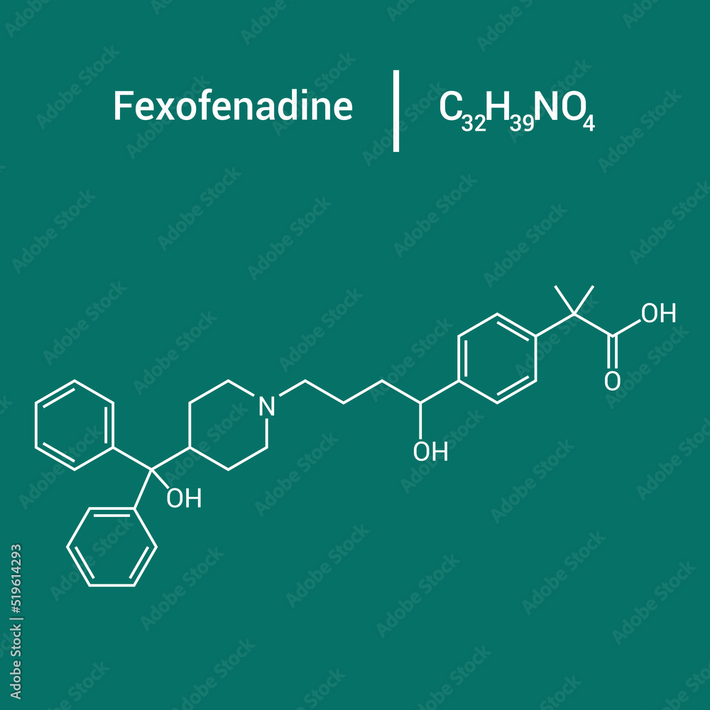 chemical structure of Fexofenadine (C32H39NO4) Stock Vector | Adobe Stock