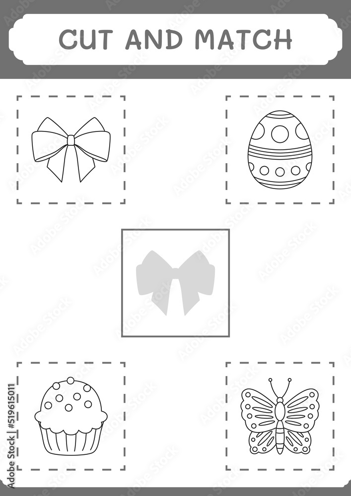 Cut and match parts of Ribbon, game for children. Vector illustration ...