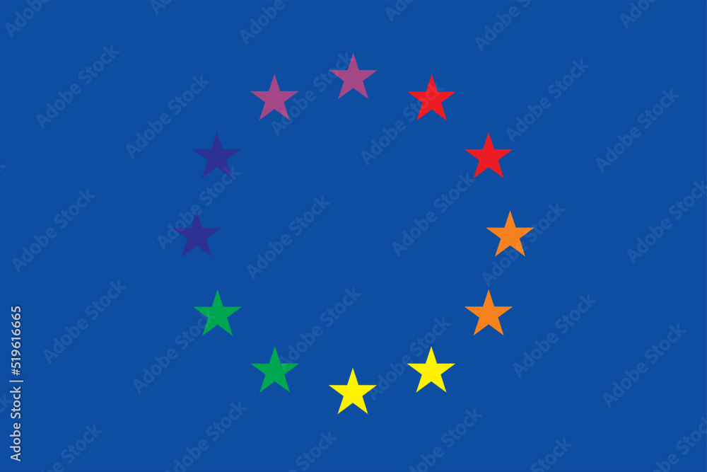 Vector flag of the LGBT community of the European Union. Blue flag with ...