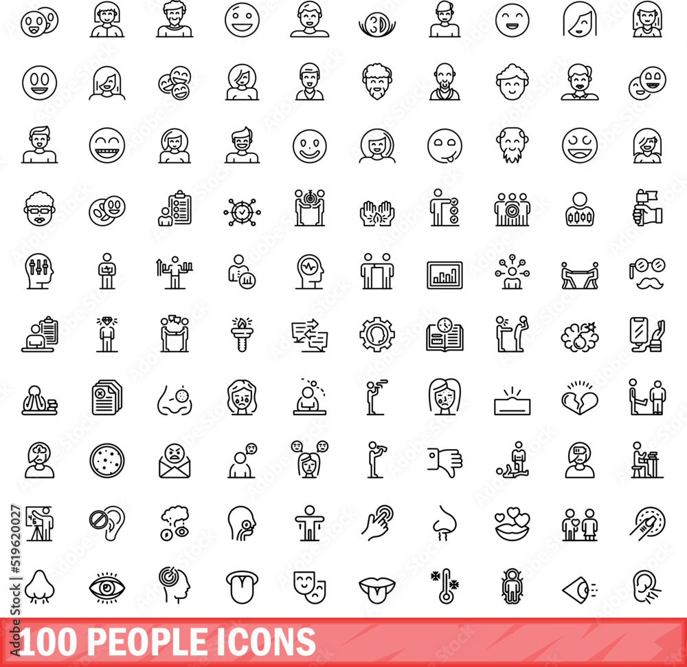100 people icons set. Outline illustration of 100 people icons vector ...