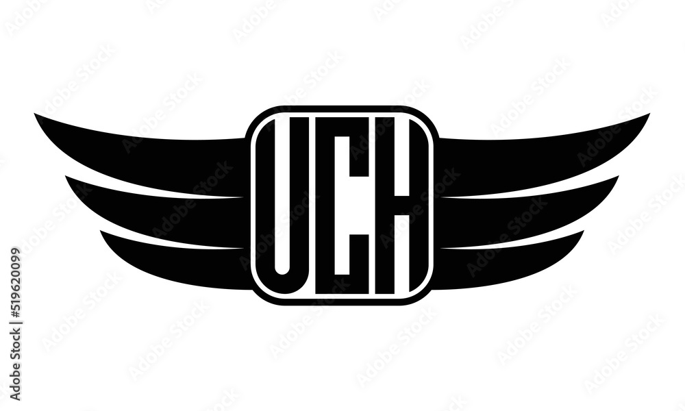 UCH three Letter wing minimalist creative concept icon eagle symbol ...