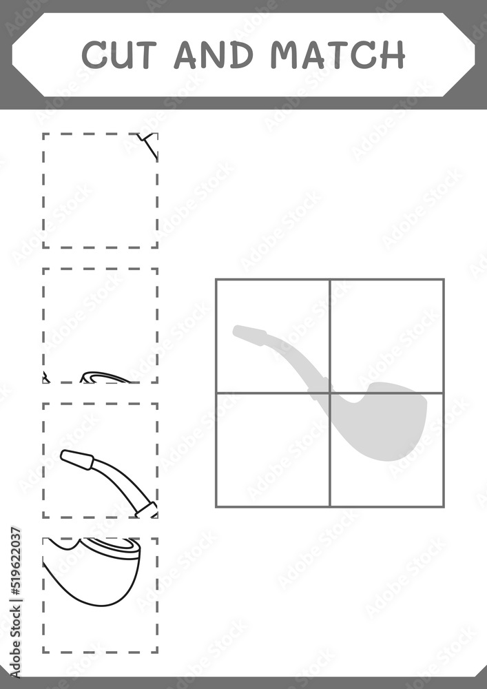 Cut and match parts of Smoking pipe, game for children. Vector ...