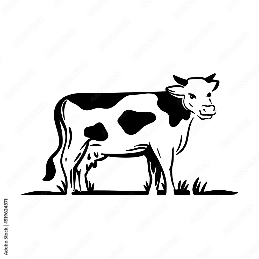 Breeding cow. Grazing cattle. Animal husbandry. Vector sketch ...