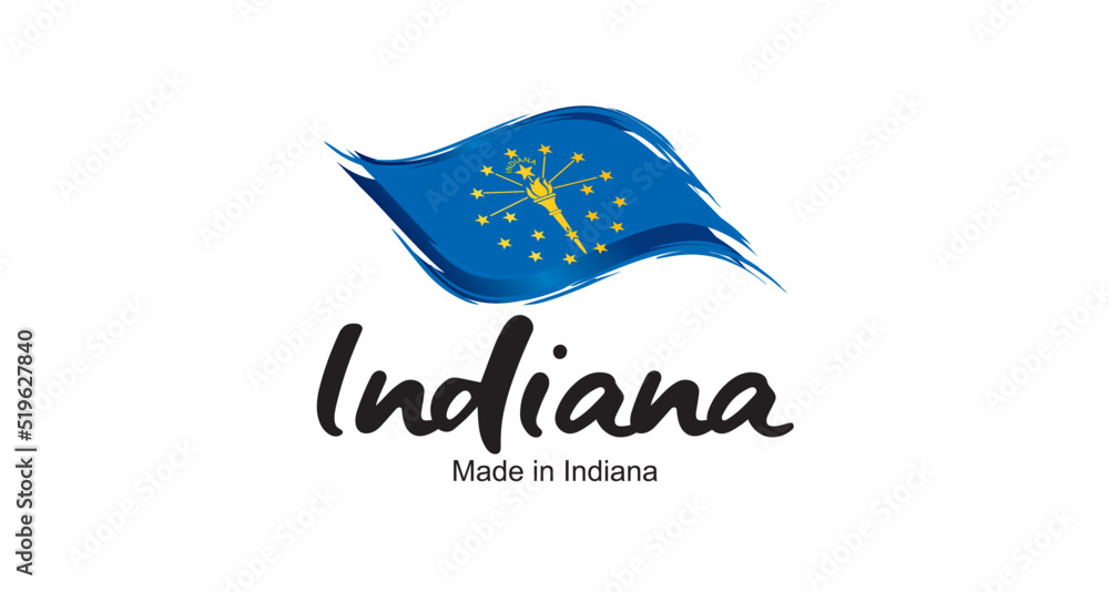 Made in Indiana USA new handwritten flag ribbon typography lettering ...