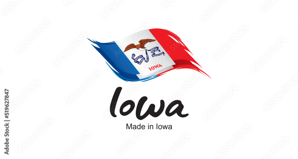 Made in Iowa USA new handwritten flag ribbon typography lettering logo ...
