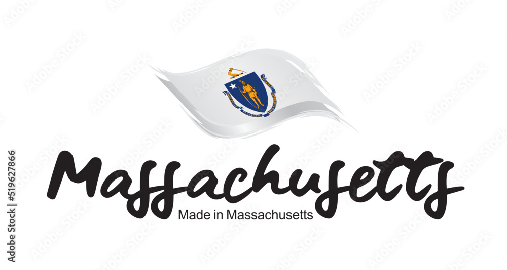 Made in Massachusetts USA new handwritten flag ribbon typography ...
