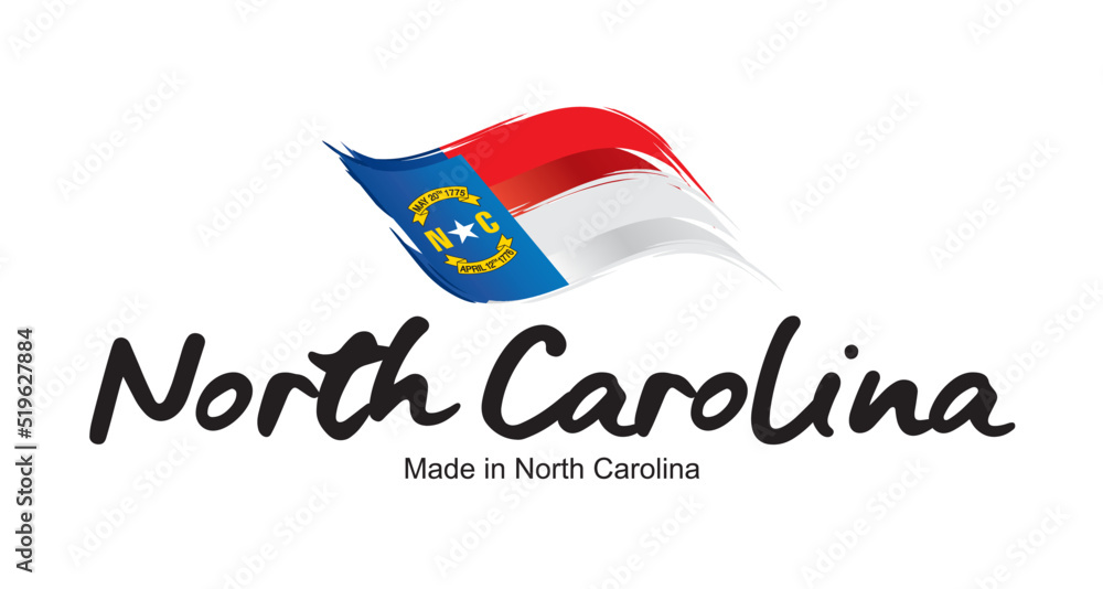 Made in North Carolina USA new handwritten flag ribbon typography ...