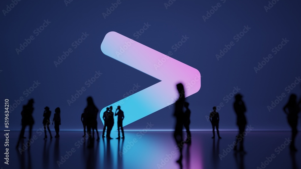 3d rendering people in front of symbol of greater than on background ...