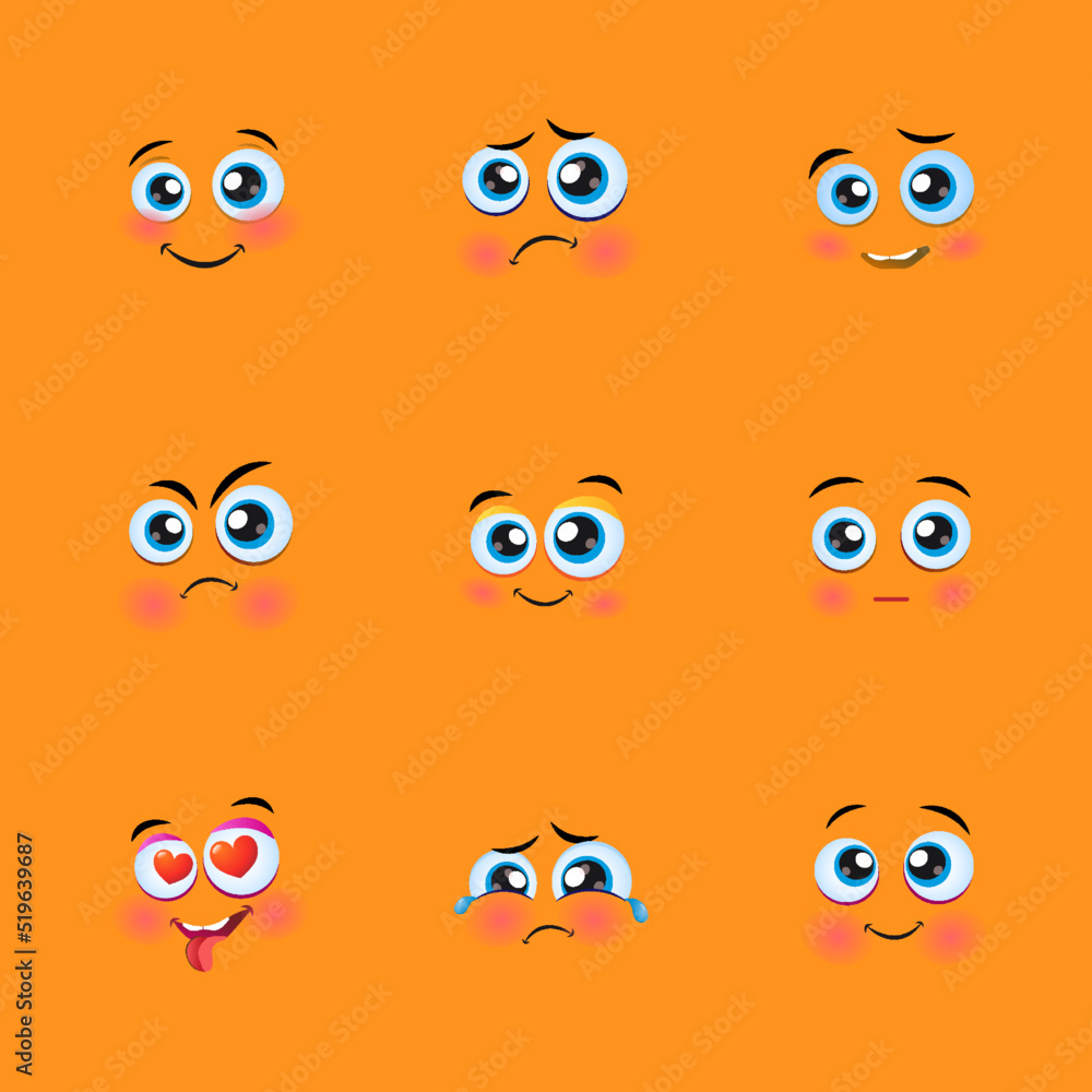Cartoon faces. Funny face expressions, caricature emotions. Cute ...