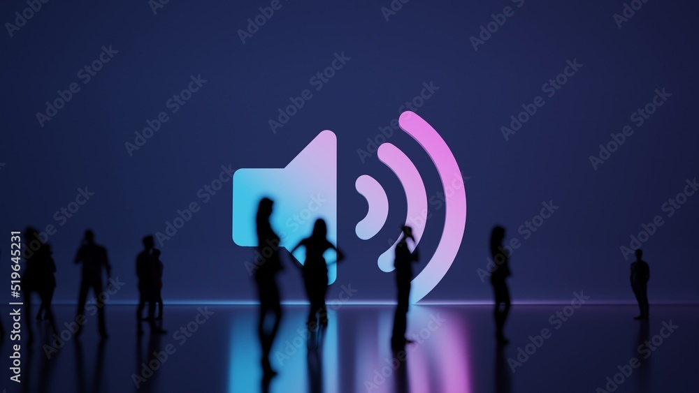 3d rendering people in front of symbol of volume up on background Stock ...