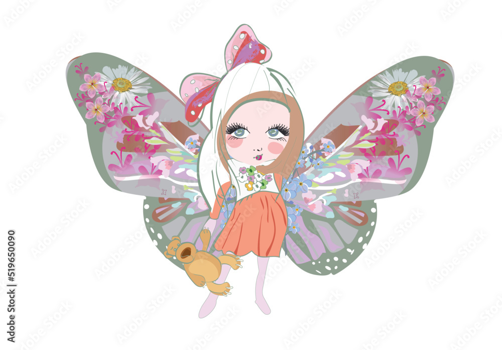 Floral series of greeting backgrounds with a cute girl in the image of ...