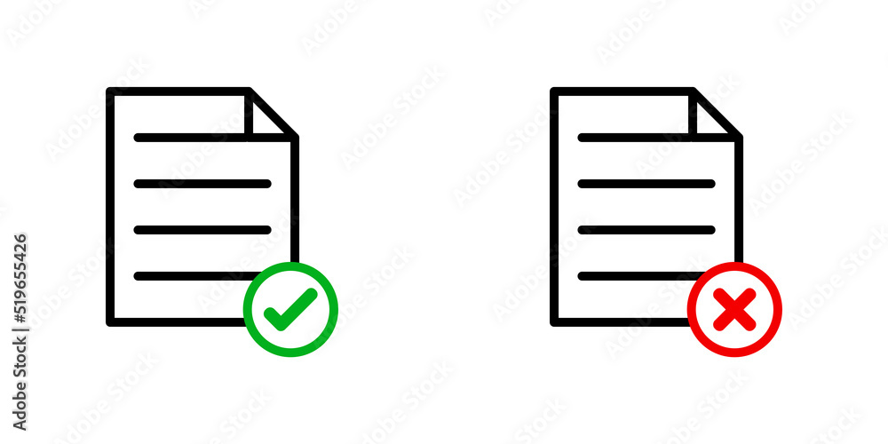 Conjunto de icono de documento aprobado y cancelado. Concepto de ...
