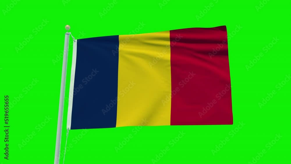 Seamless loop animation of the Chad flag on a green screen background ...