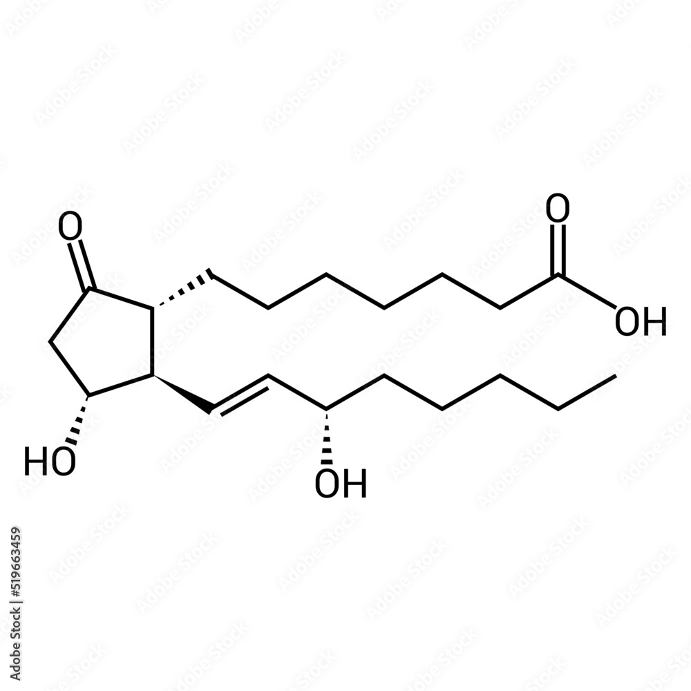 Vetor de chemical structure of Prostaglandin or Alprostadil (C20H34O5 ...
