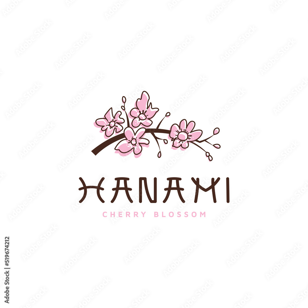 Hanami japanese flower logo design, cherry blossom vector illustration ...