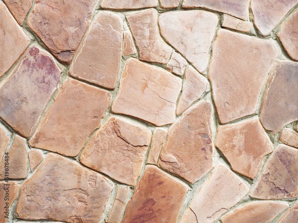 Red sandstone cladding patterned wall. Stone wall tiles. Terracotta ...