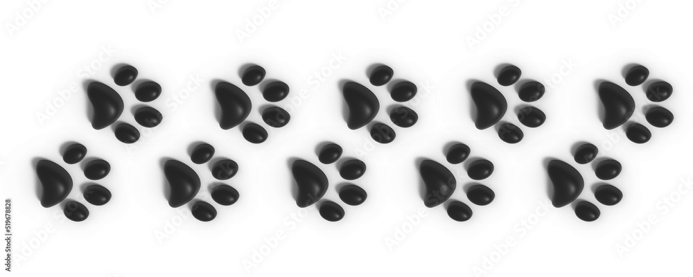 Black 3D Paw prints across banner heading, dog, cat, footprints, 3D ...