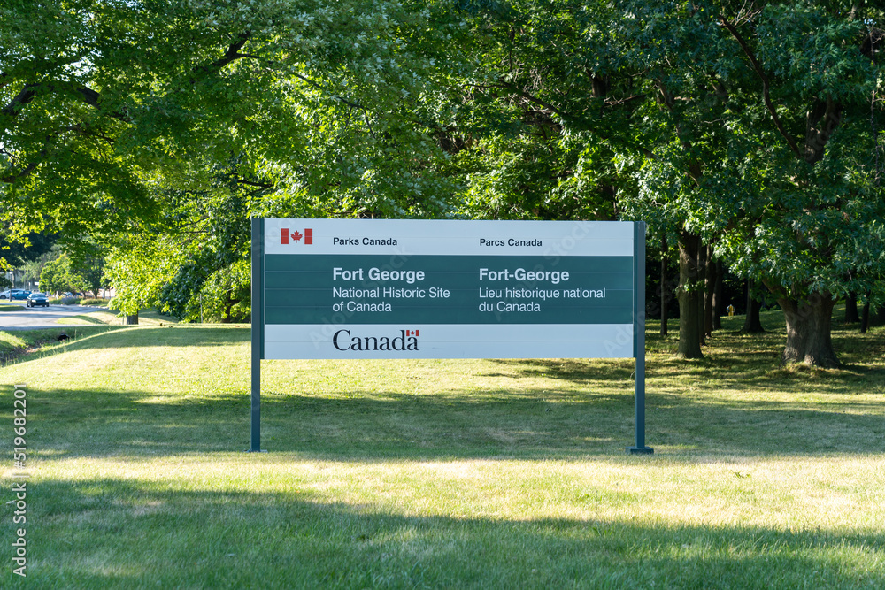 Niagara-on-the-Lake, Ontario, Canada - July 22, 2022: Fort George sign ...