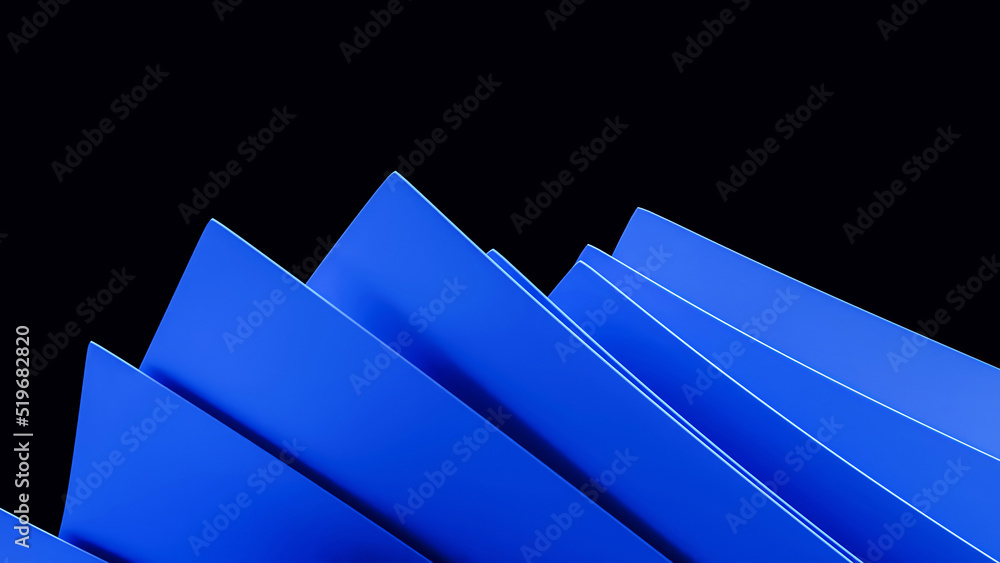 Blue wavy abstraction shape on black background. 3D rendered ...