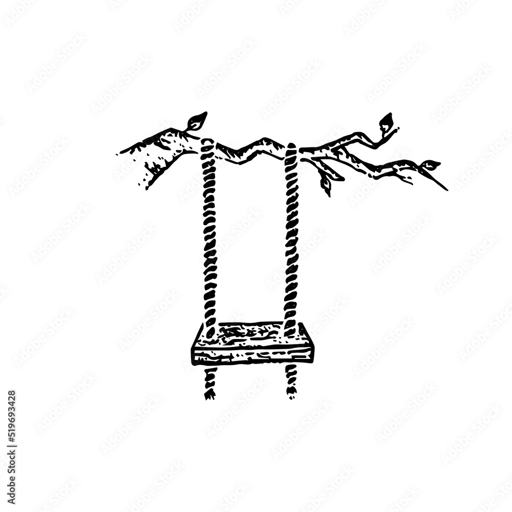 Swing Tree Branch Dotwork. Vector Illustration of Hand Drawn Objects ...