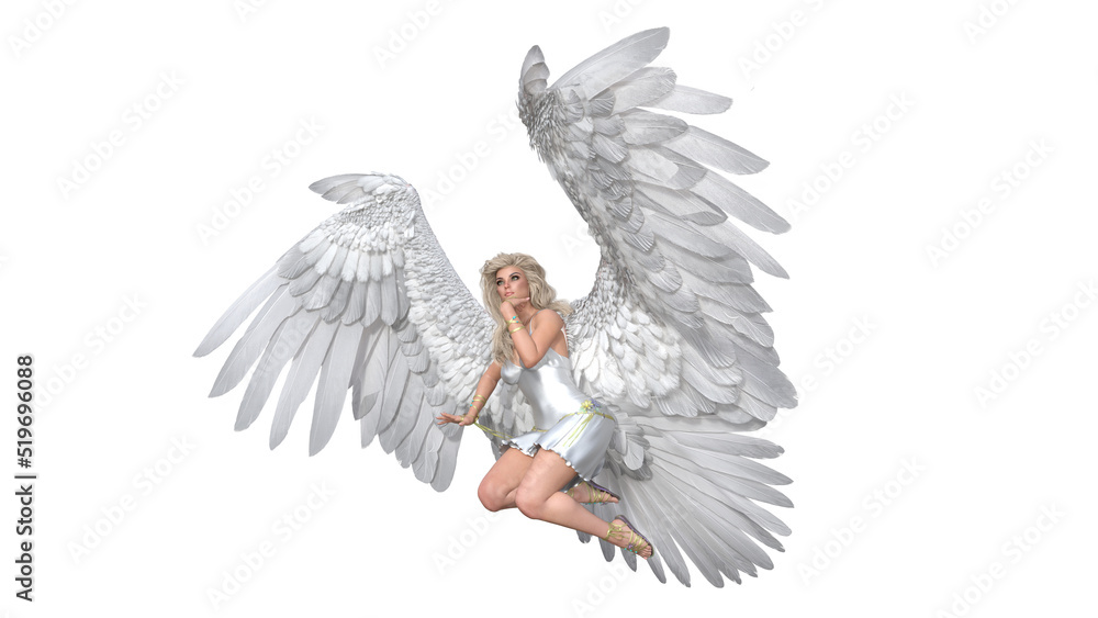 Angel poses for your pictures. Angel figurine with wings in flying ...