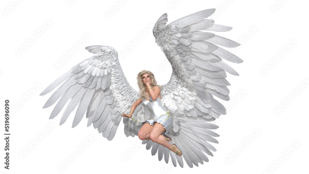 Angel poses for your pictures. Angel figurine with wings in flying ...