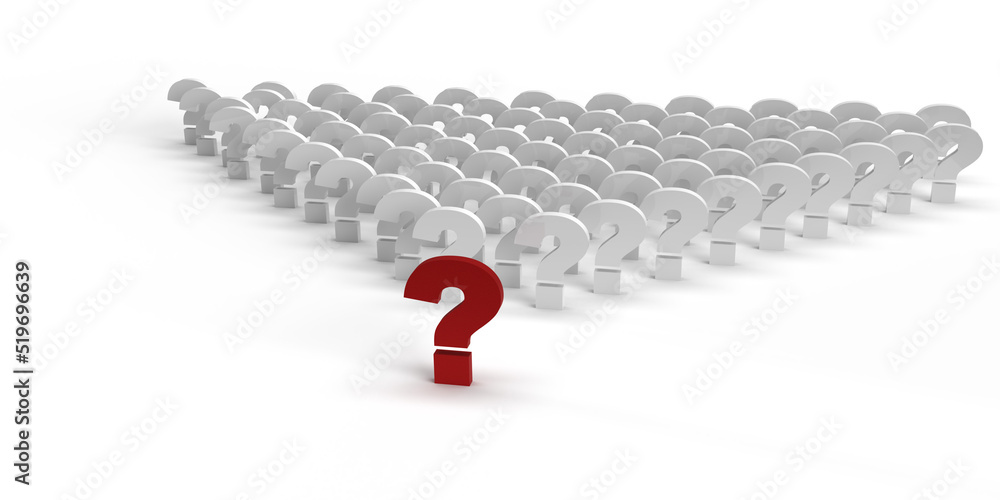 3d render of a row of red capital question marks on a white background ...