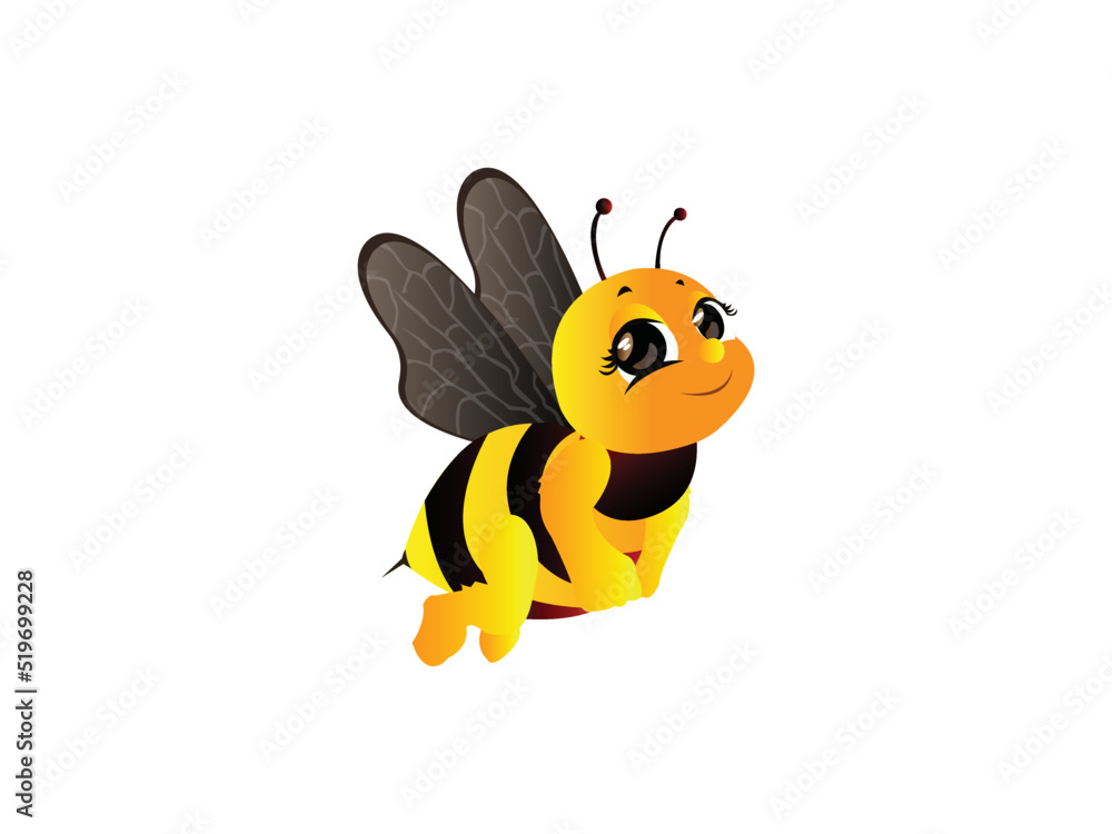 Cute Bee Mascot Character Vector illustration. Cartoon Bee Happy Flying ...
