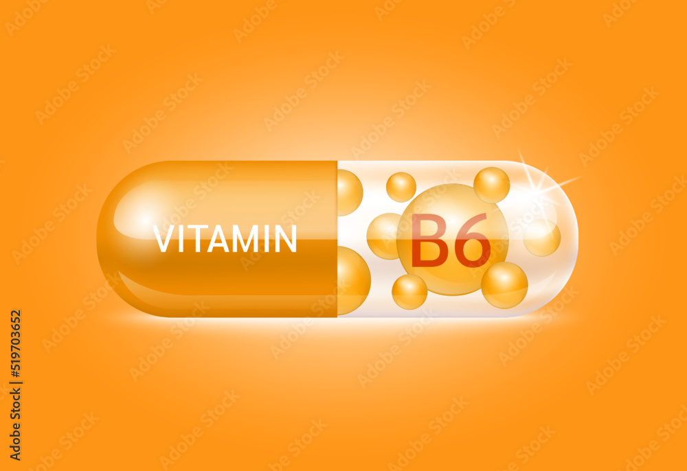 Capsule vitamin B6 structure orange and white It's transparent and ...