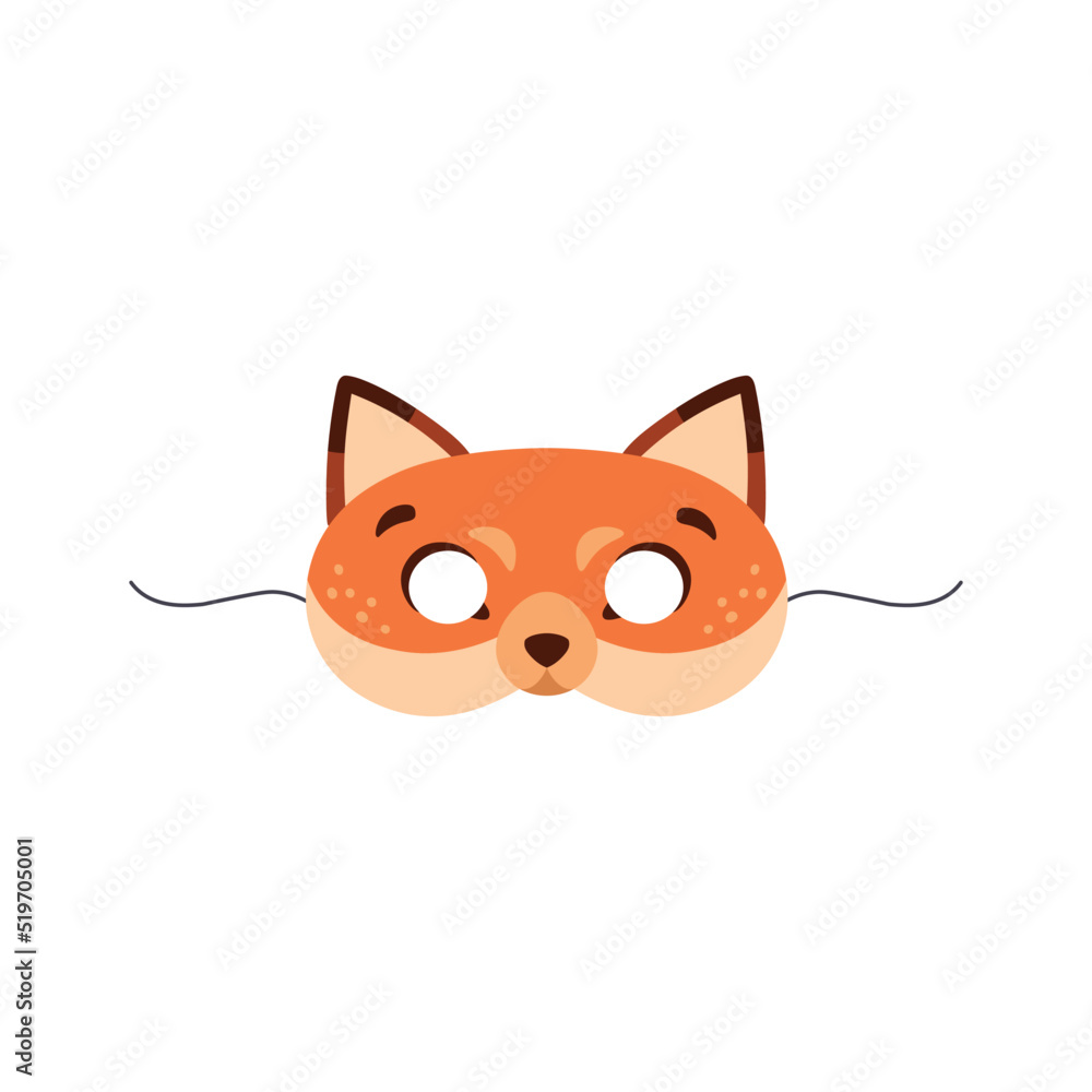Fox mask for kids carnival costume, cartoon flat vector illustration ...