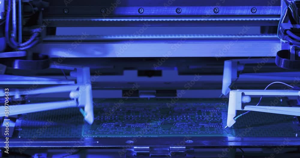 Close-up working moving four needles on automatic equipment ...