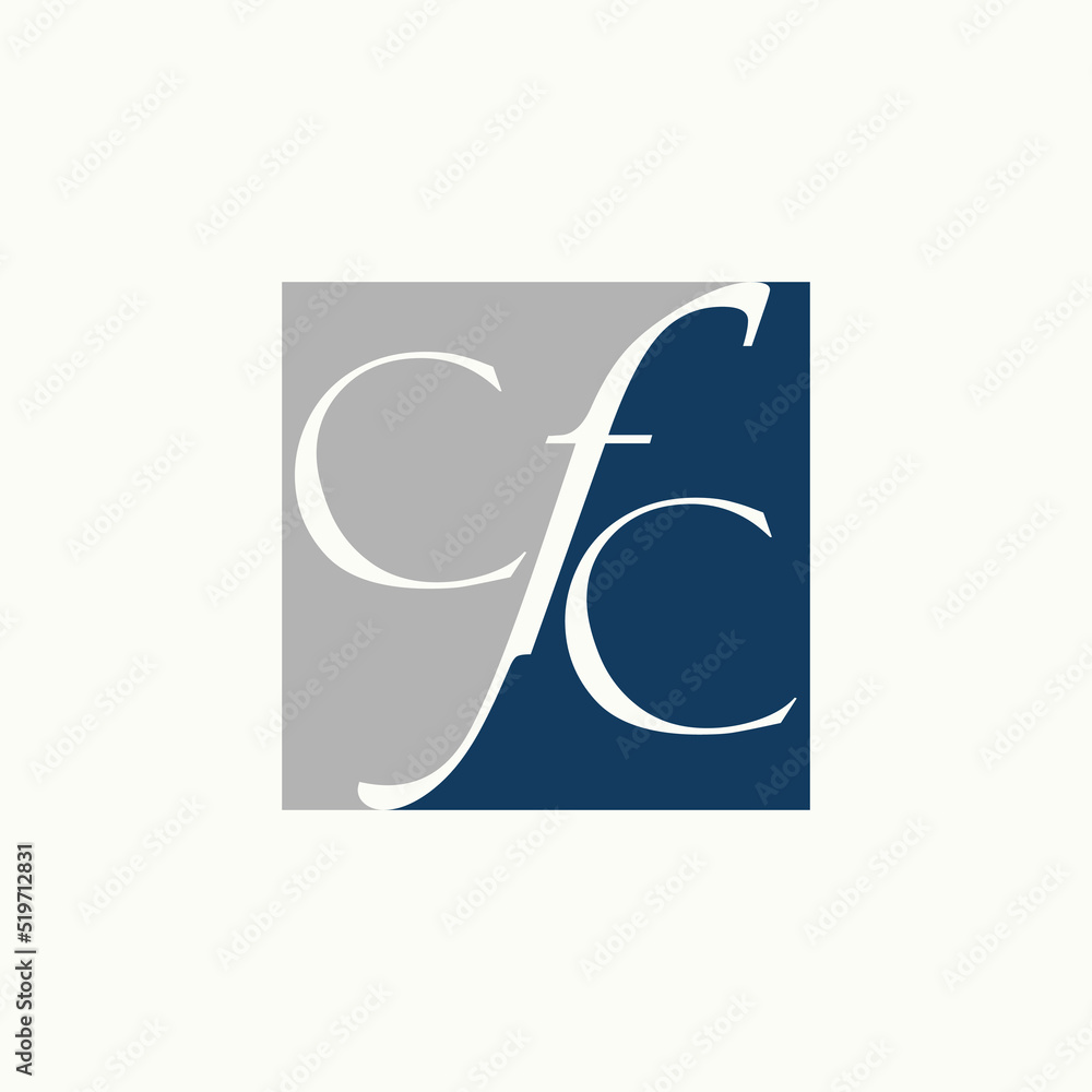 Simple and unique letter or word CFC serif font on square block image ...