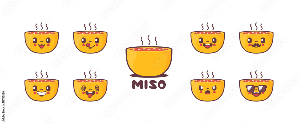 miso soup cartoon. food vector illustration. icon, emoticons, cartoons Stock Vector | Adobe Stock