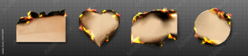 Burn craft paper borders, brown burnt pages with smoldering fire on ...