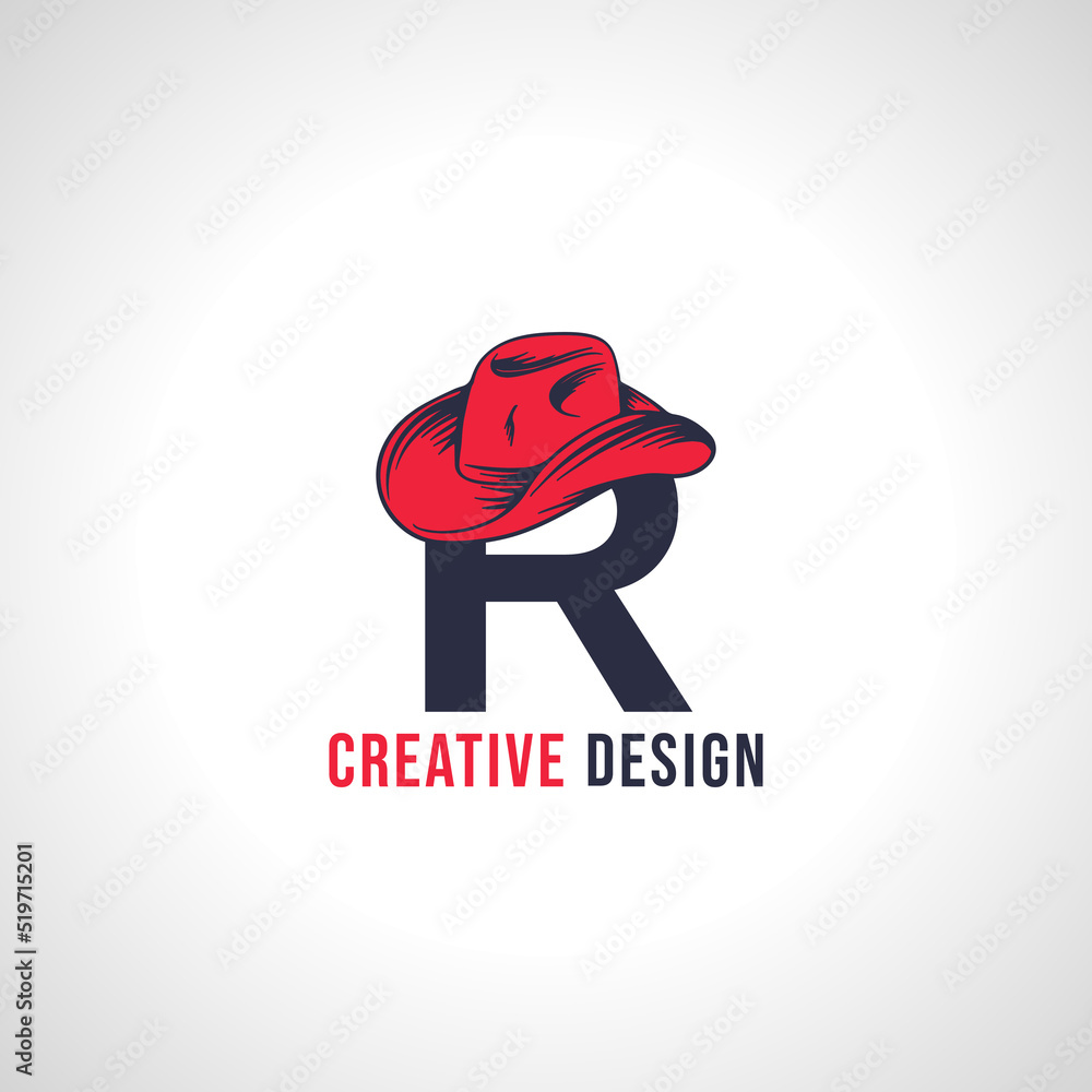 Initial Letter R Vector Logo Design with Red Cowboy Hat Stock Vector ...