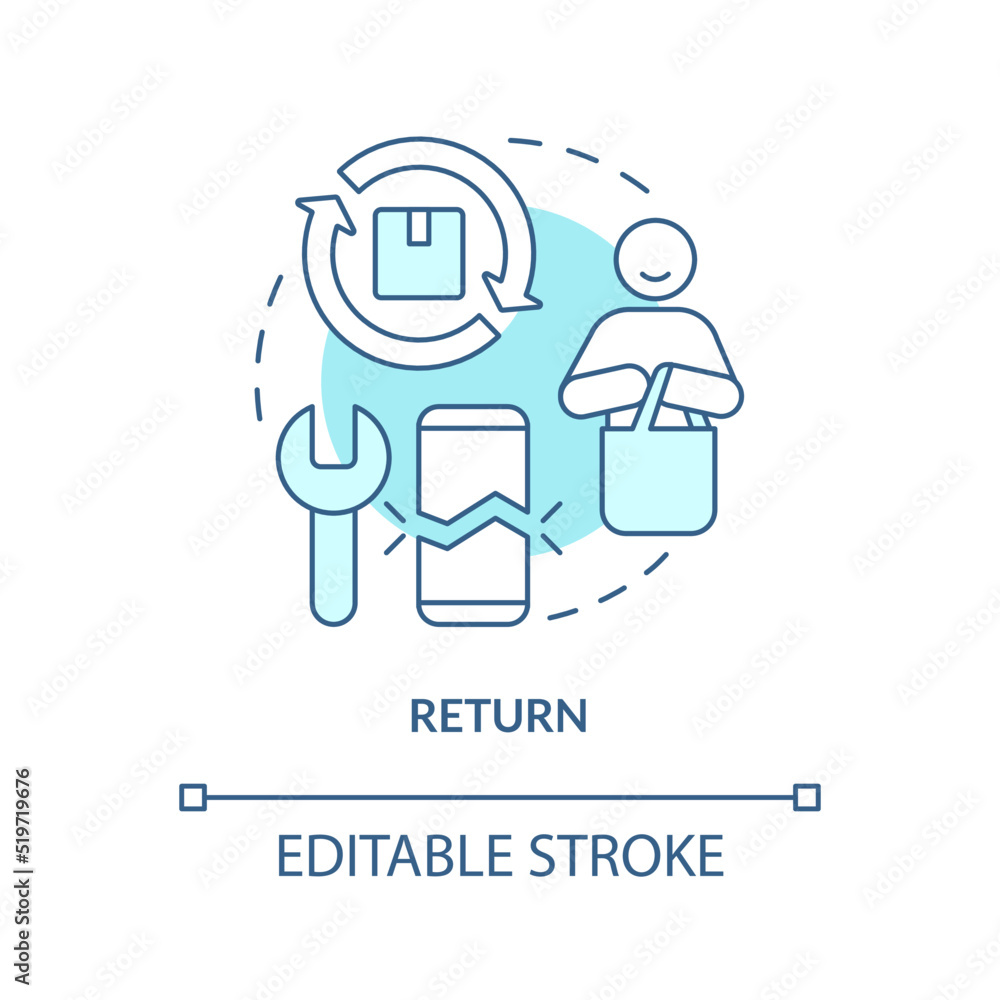 Return turquoise concept icon. Reverse logistics. Supply chain ...