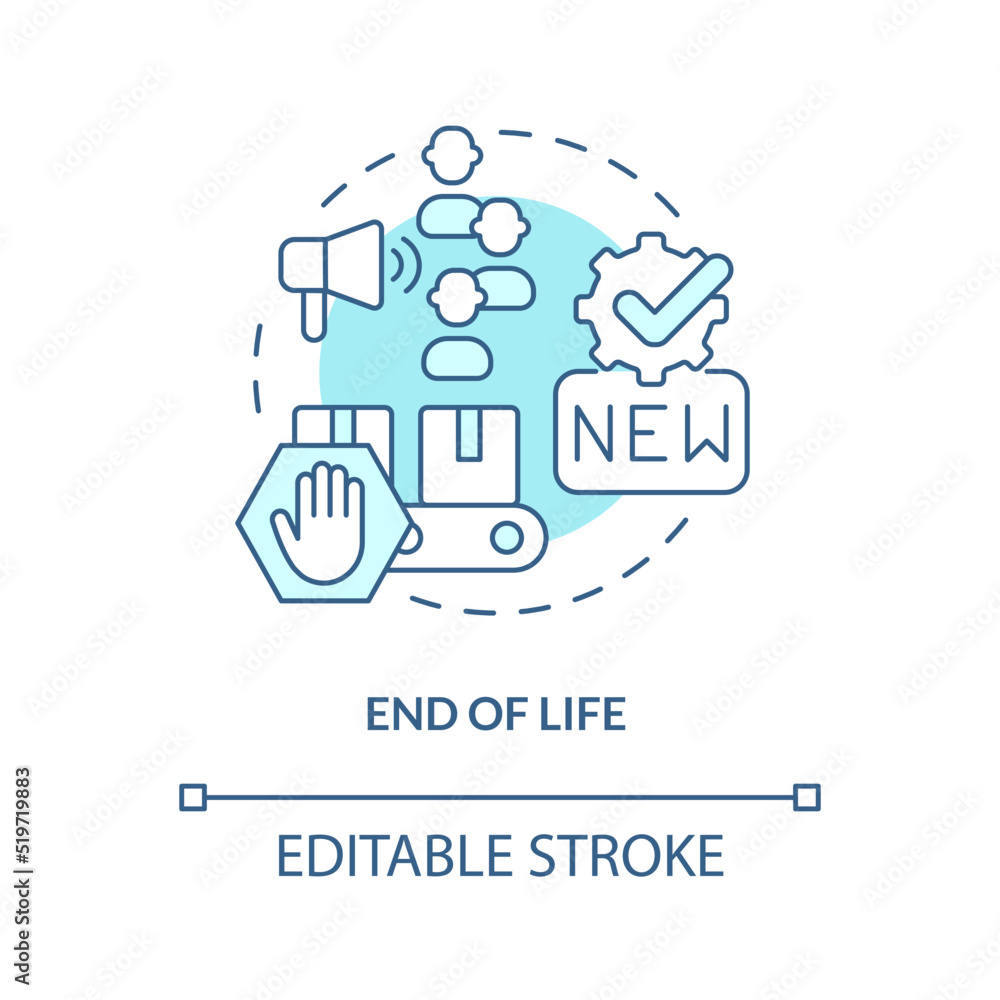End of life turquoise concept icon. Replacement. Stage of product ...