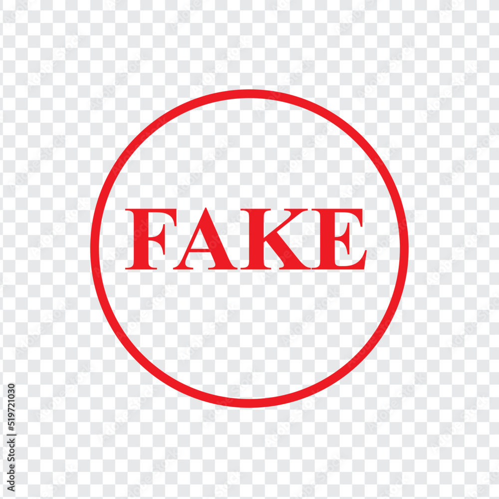 Fake icon is red on a transparent background. Logo, stamp. Vector ...