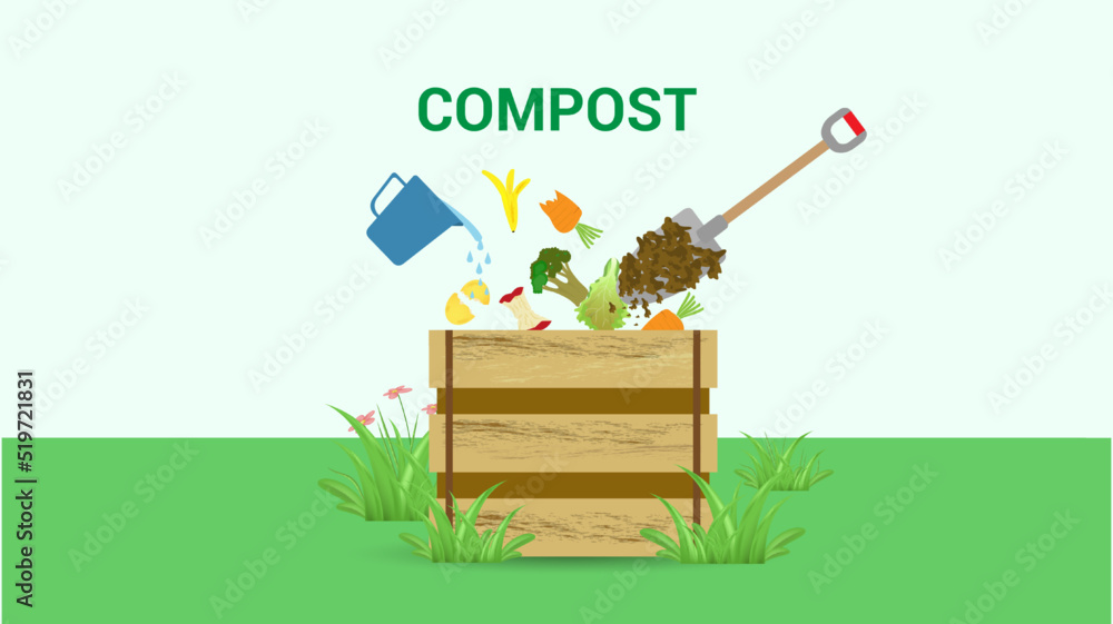 Compost cycle concept, compost bin with organic waste illustration for ...