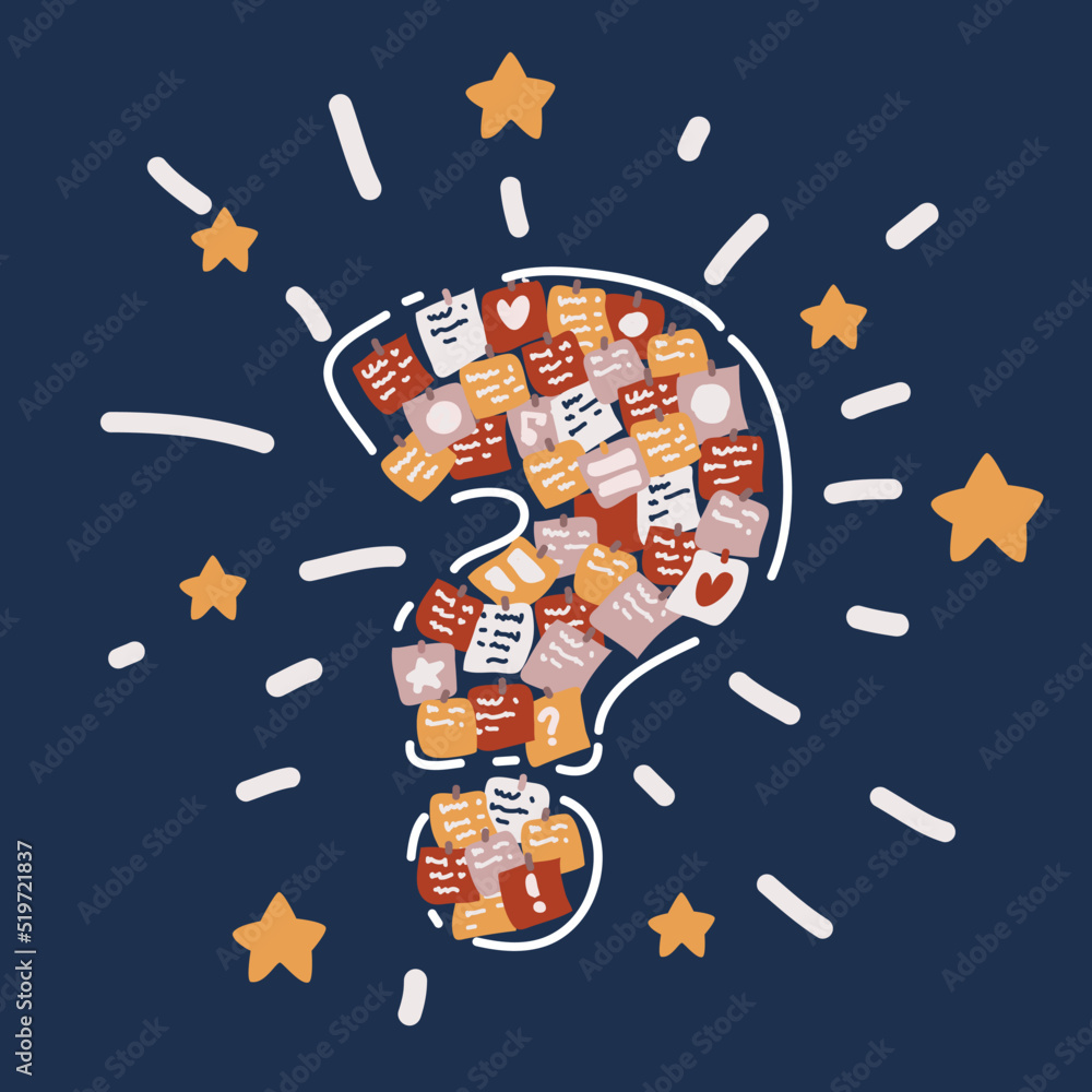 Cartoon vector illustration of Question mark. Messages on paper ...