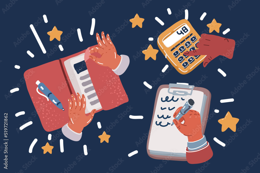 Cartoon vector illustration of clipboard with hand calculating on ...