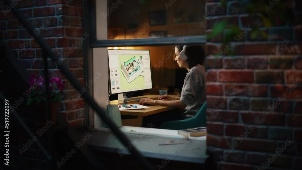 Creative Female 3D Architect Artist Using Desktop Computer with Screen ...