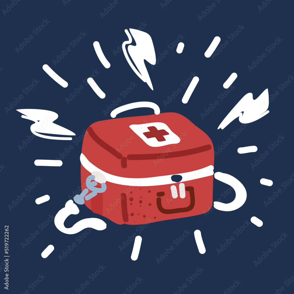 Cartoon vector illustration of First aid kit box with medical equipment ...