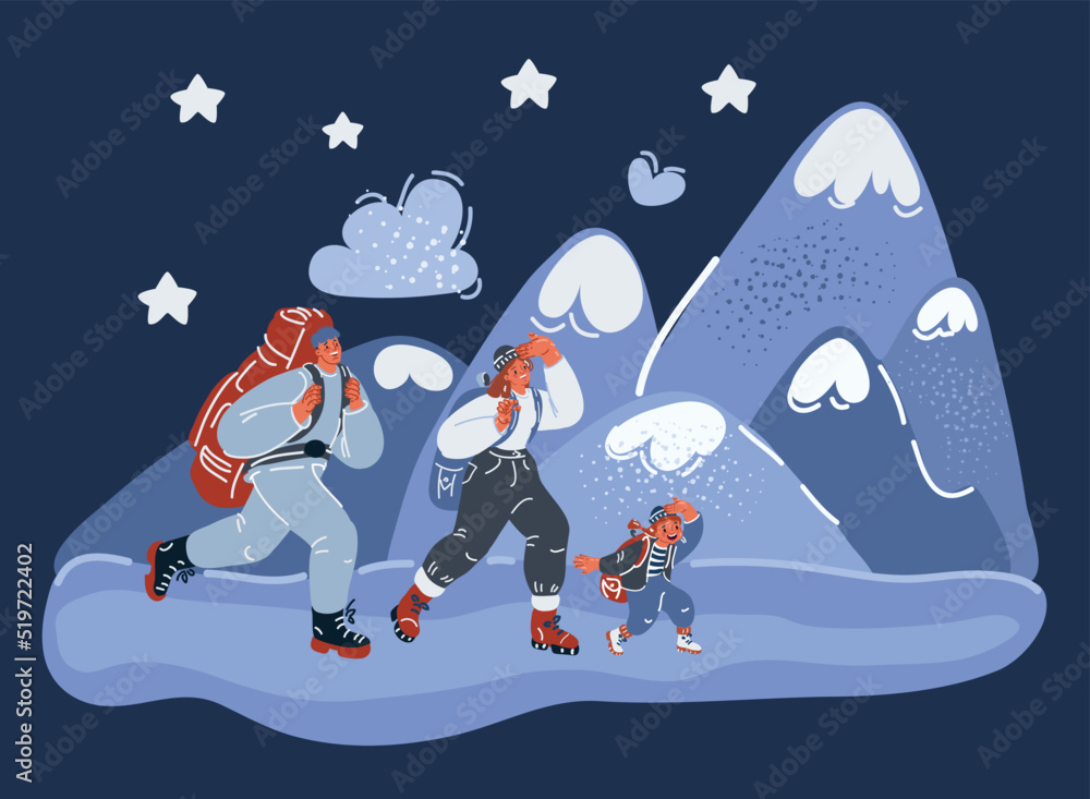 Cartoon vector illustration of Happy family and hiking. Father, mother ...