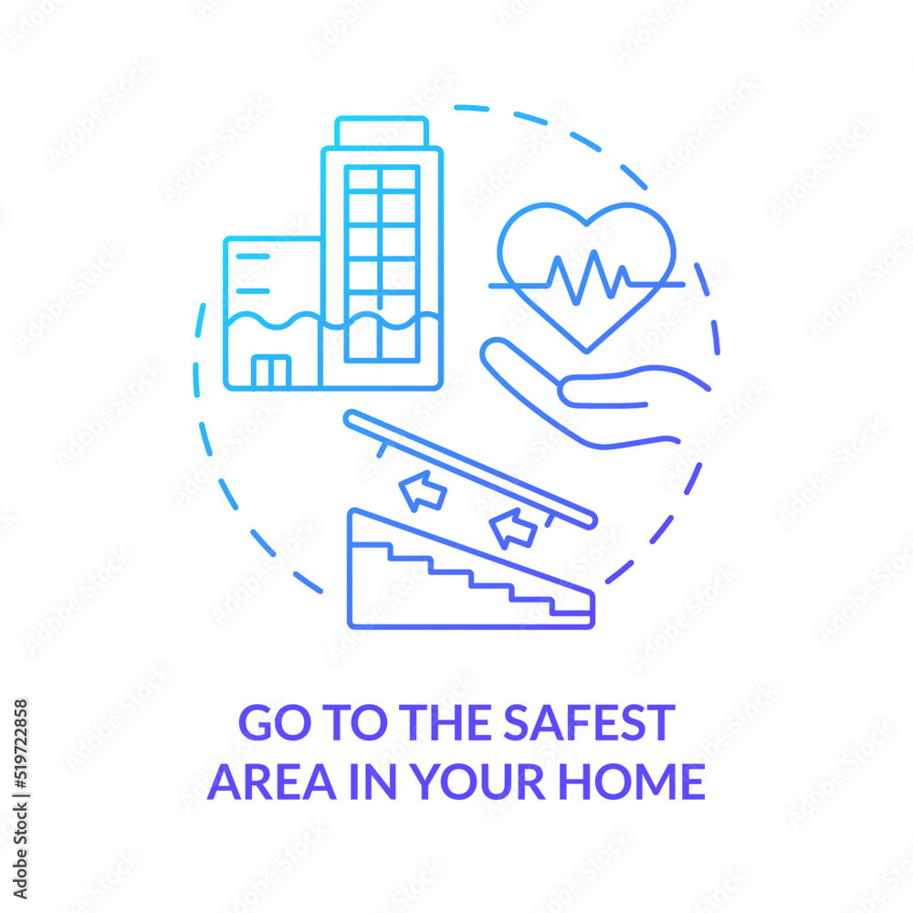 Go to safest area in home blue gradient concept icon. Disaster ...