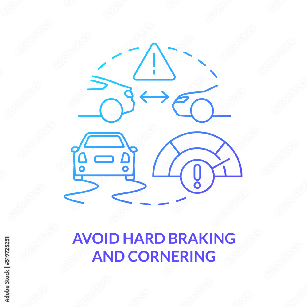 Avoid hard braking and cornering blue gradient concept icon. Driving ...